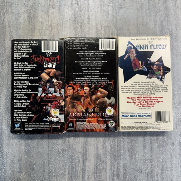 Media | 3 Vhs Lot Wwe Wwf High Flyers Armageddon Judgement Day ...